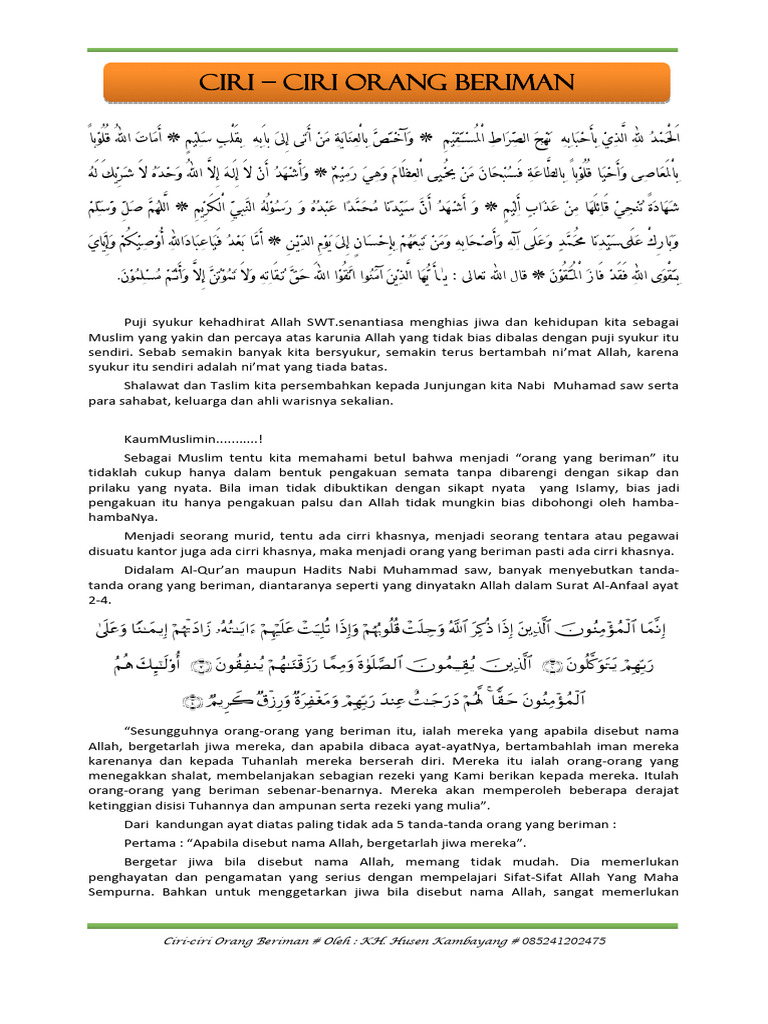 5.Ciri-Ciri Orang Beriman | PDF | Islamic Ethics | Islamic Belief And ...