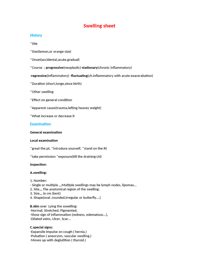 Comprehensive Guide to Swelling Examination | PDF | Edema | Medical ...