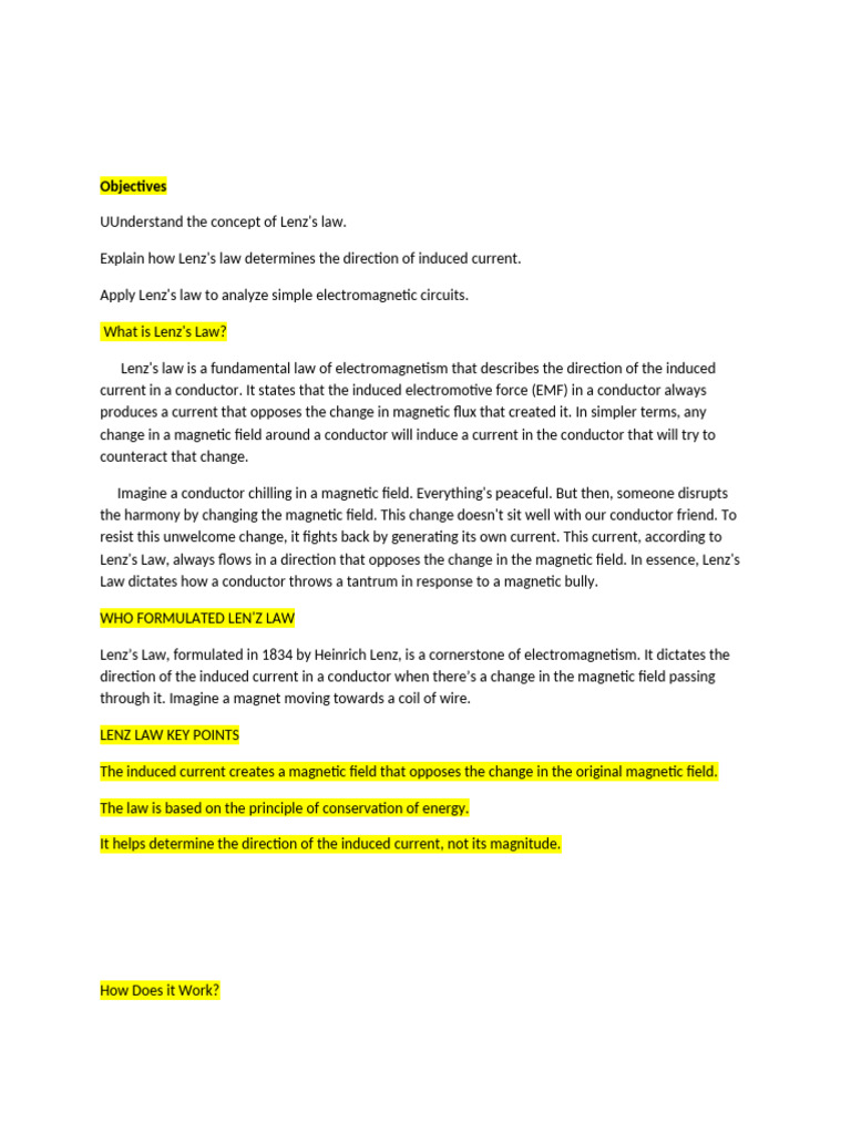 Lenz Law Handout | PDF