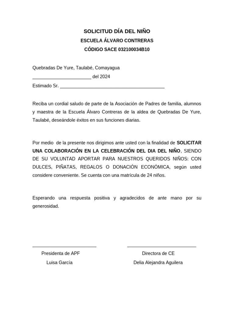 Solicitud Dia Del Niño | PDF