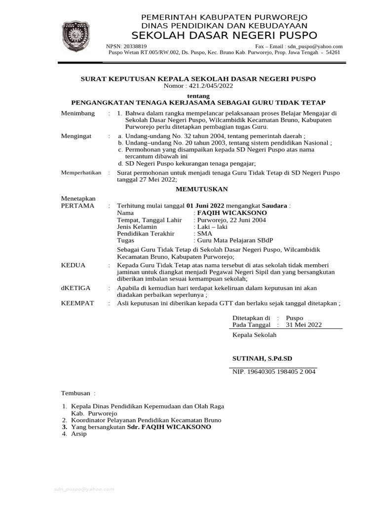 SK GTT-SRT Tugas-Srt Keterangan - Faqih Wicaksono-2022 | PDF