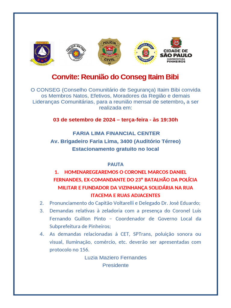 Conseg - Convite Reunião 03-09-2024 | PDF