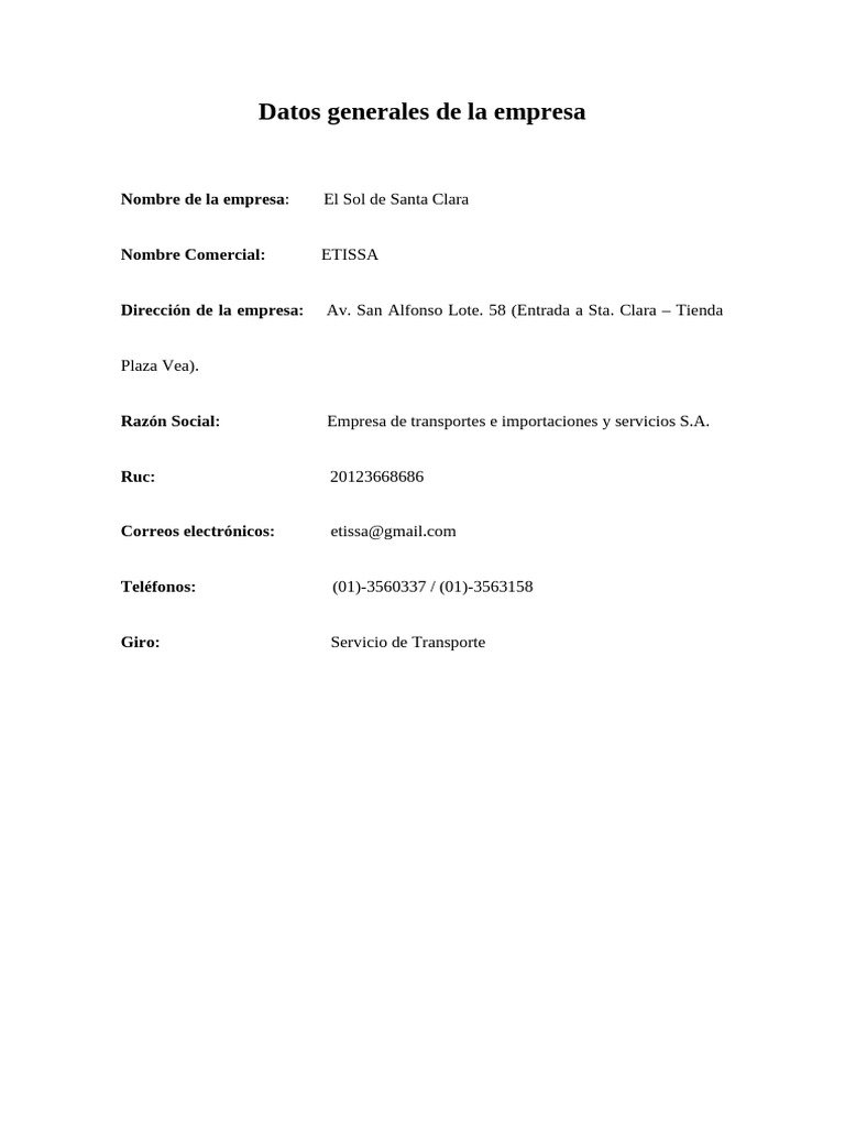 Datos Generales de La empresa-ADMI | PDF