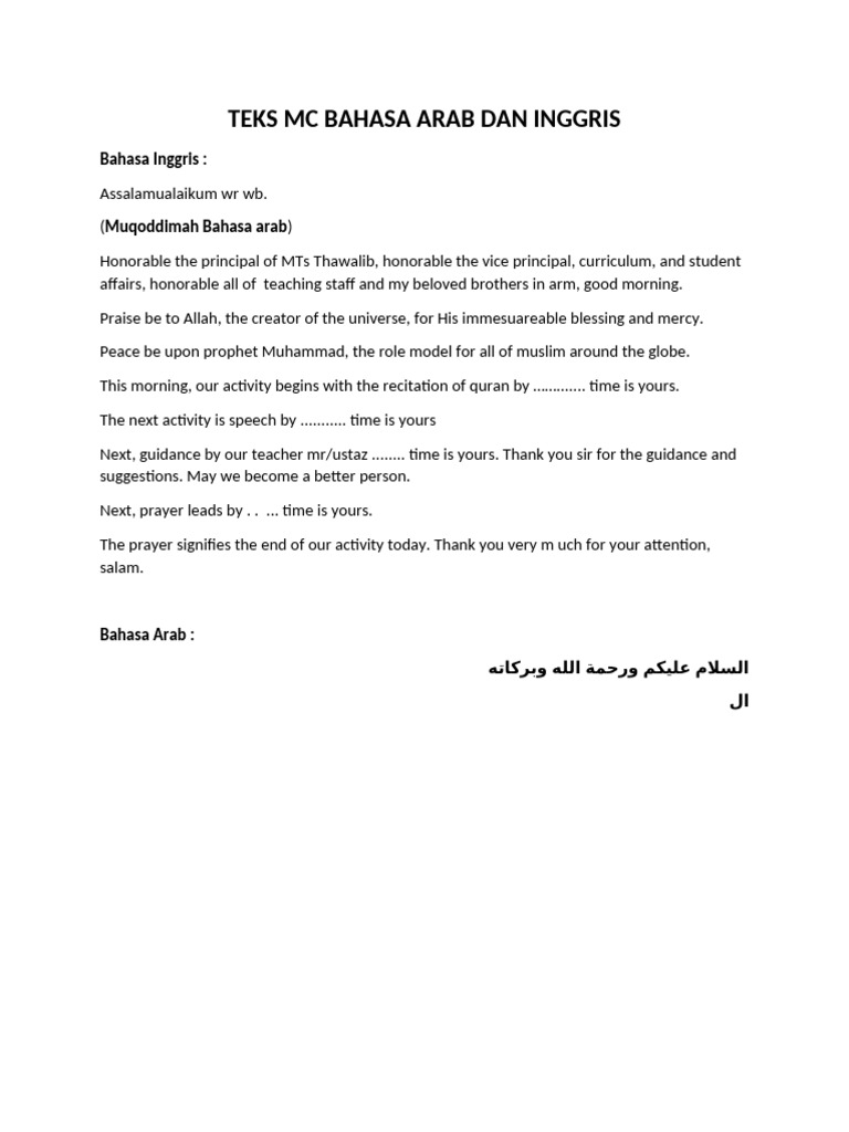 Teks MC Bahasa Arab Dan Inggris | PDF
