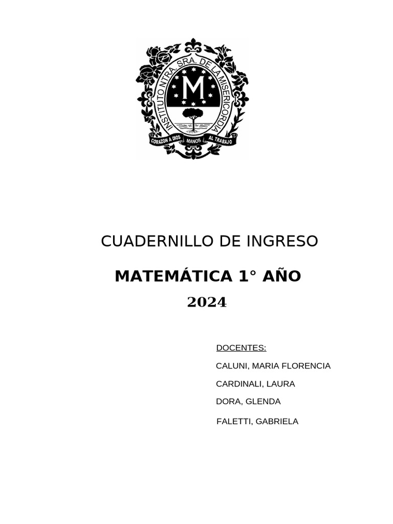 CUADERNILLO DE INGRESO 1er Año 2024 | PDF
