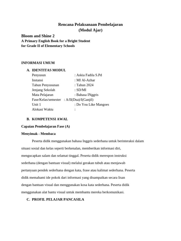 catatan copy modul kelas 2 rpp | PDF