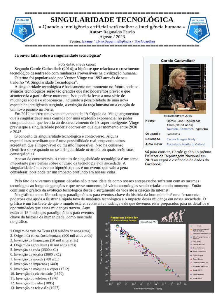 Singularidade Tecnológica - Quando A IA Será Mais Inteligente Que o Homem | PDF