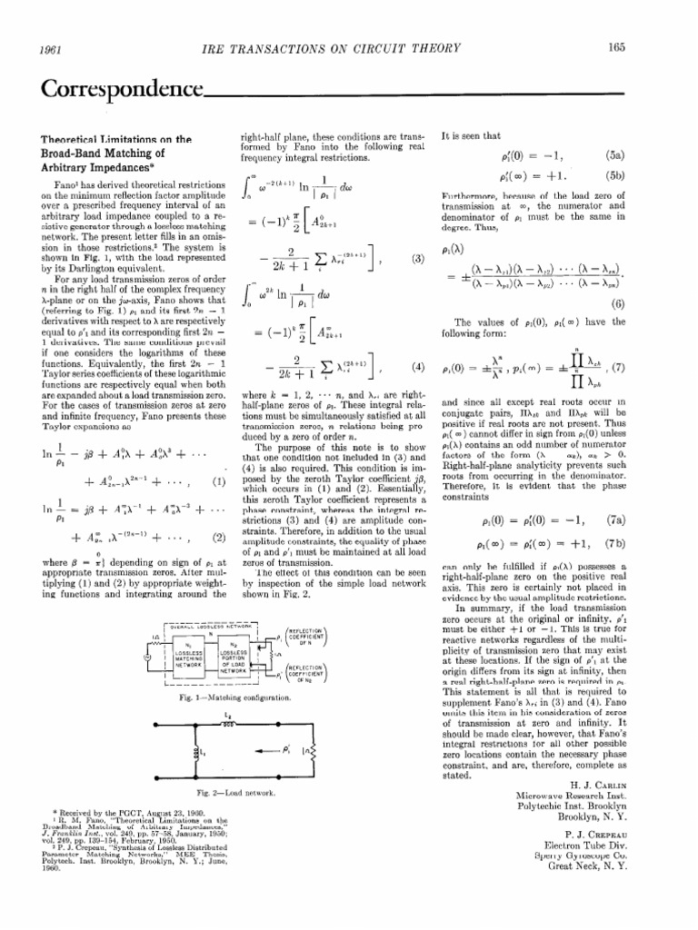 Theoretical Limitations On The Broad-Band Matching of Arbitrary ...
