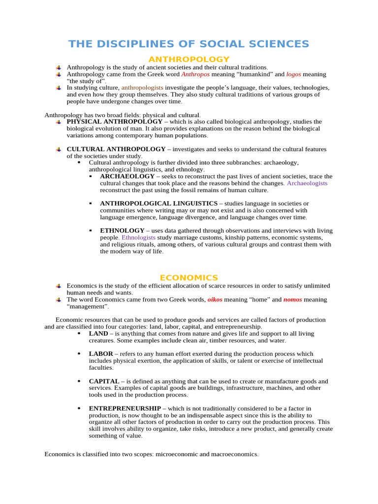 The Disciplines of Social Sciences | PDF