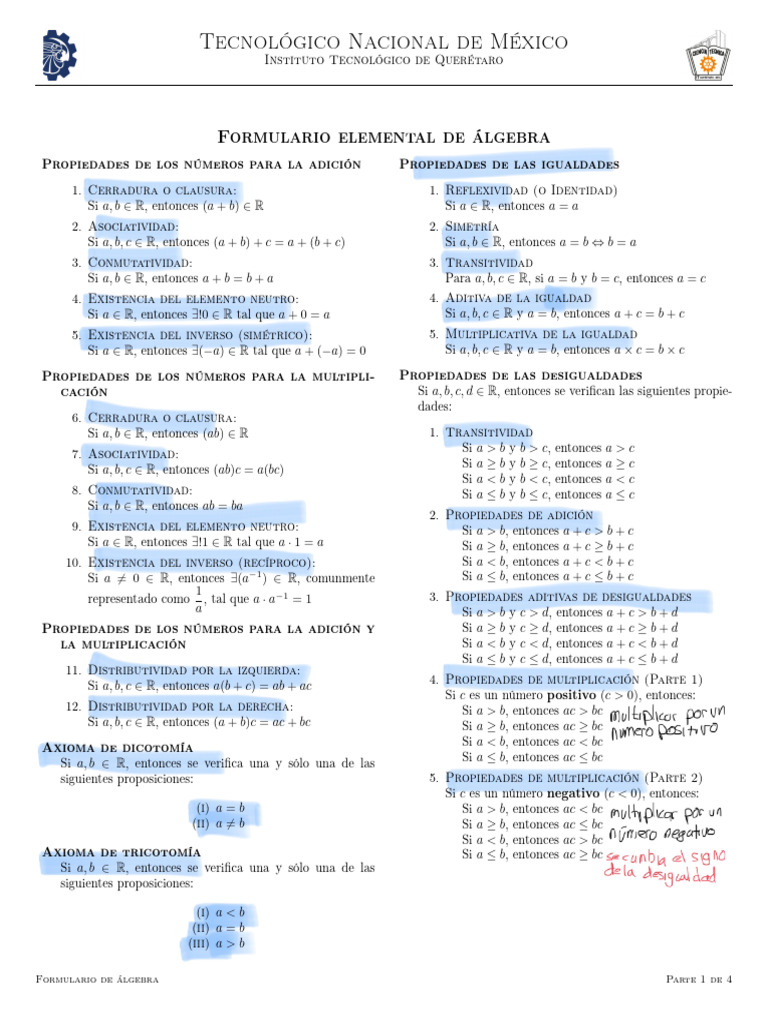 2022.formulario Algebra | PDF
