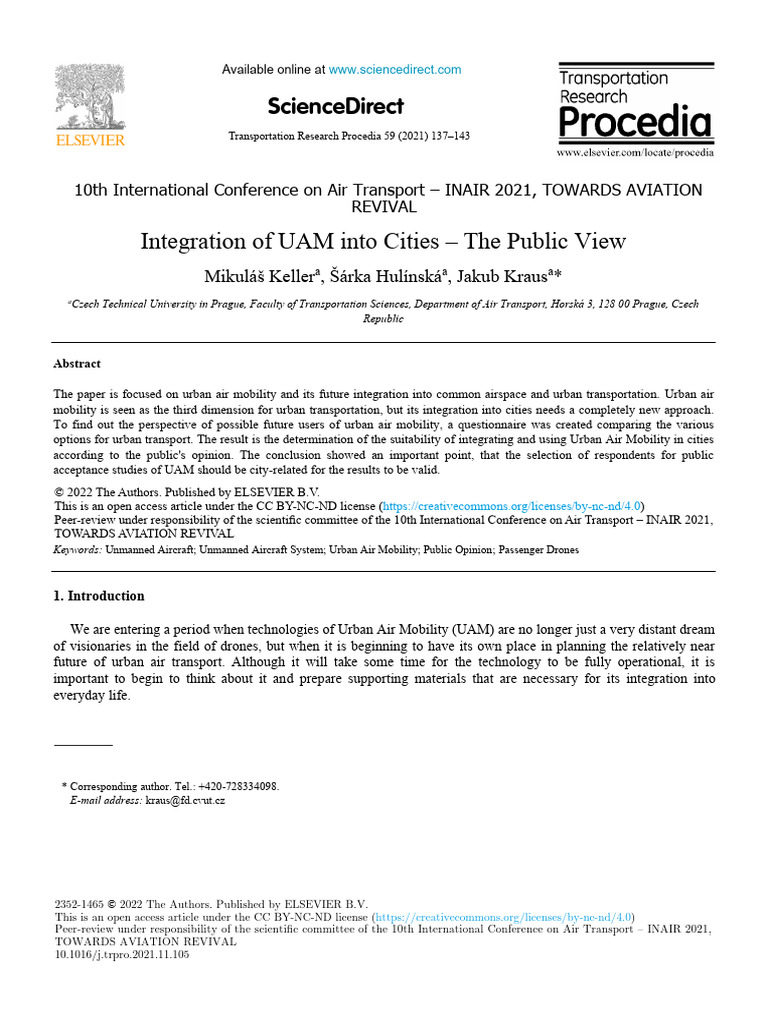Integration of UAM Into Cities - The Public View | PDF