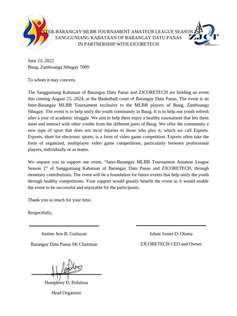 Tournament Sponsorship Letter | PDF