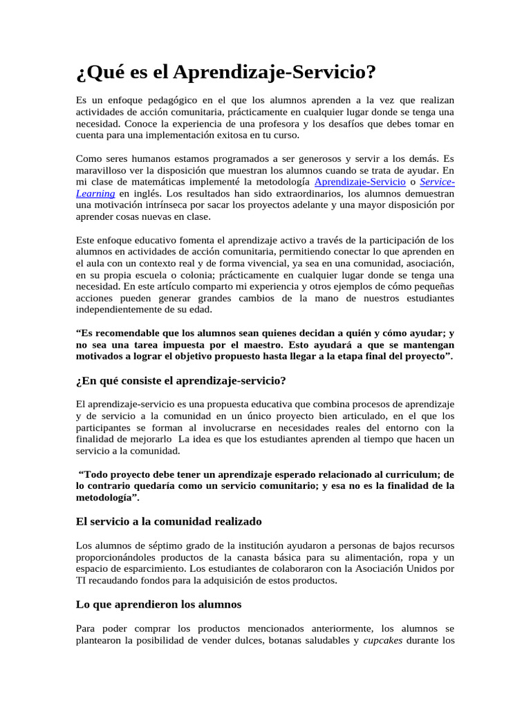 Qué Es El Aprendizaje -Servicio | PDF