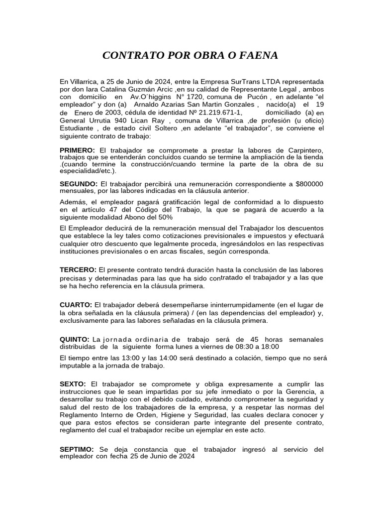 Contrato Por Obra o Faena | PDF