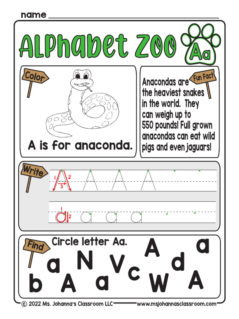 Alphabet Zoo Letter A Freebie | PDF