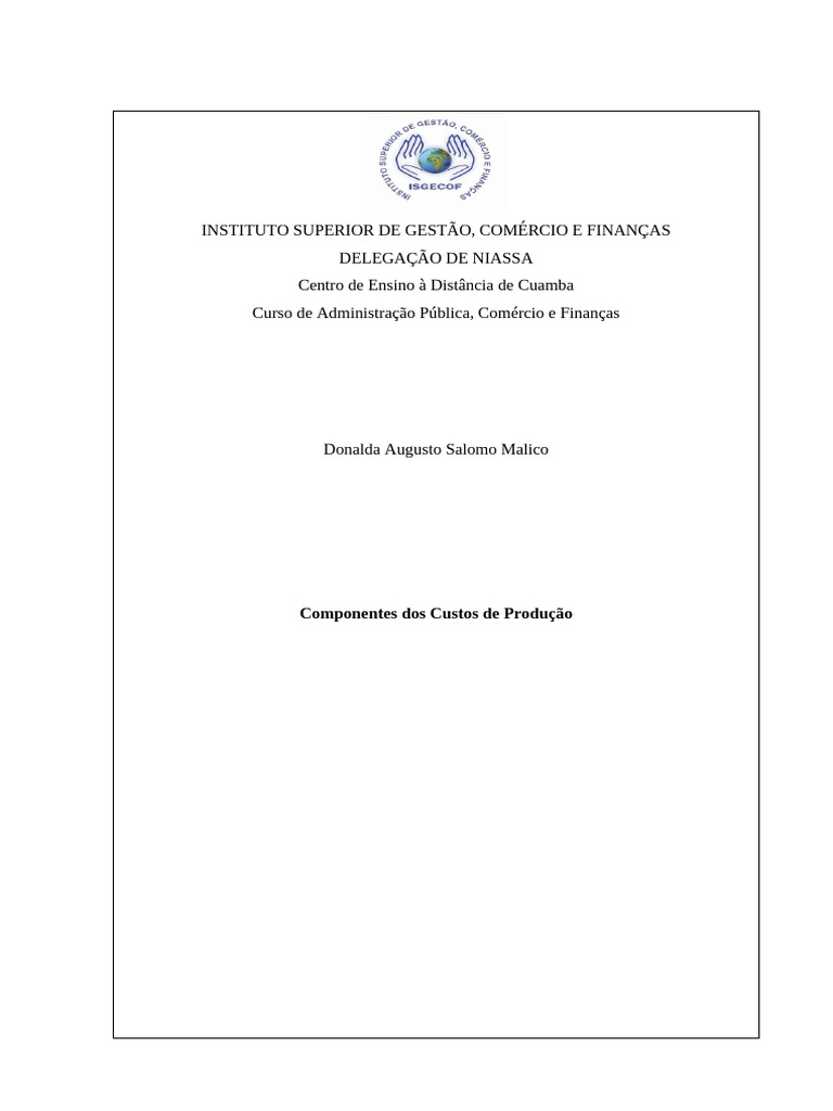 Trabalho-Isgecof - Componentes Dos Custos de Produção - (Contabilidade ...