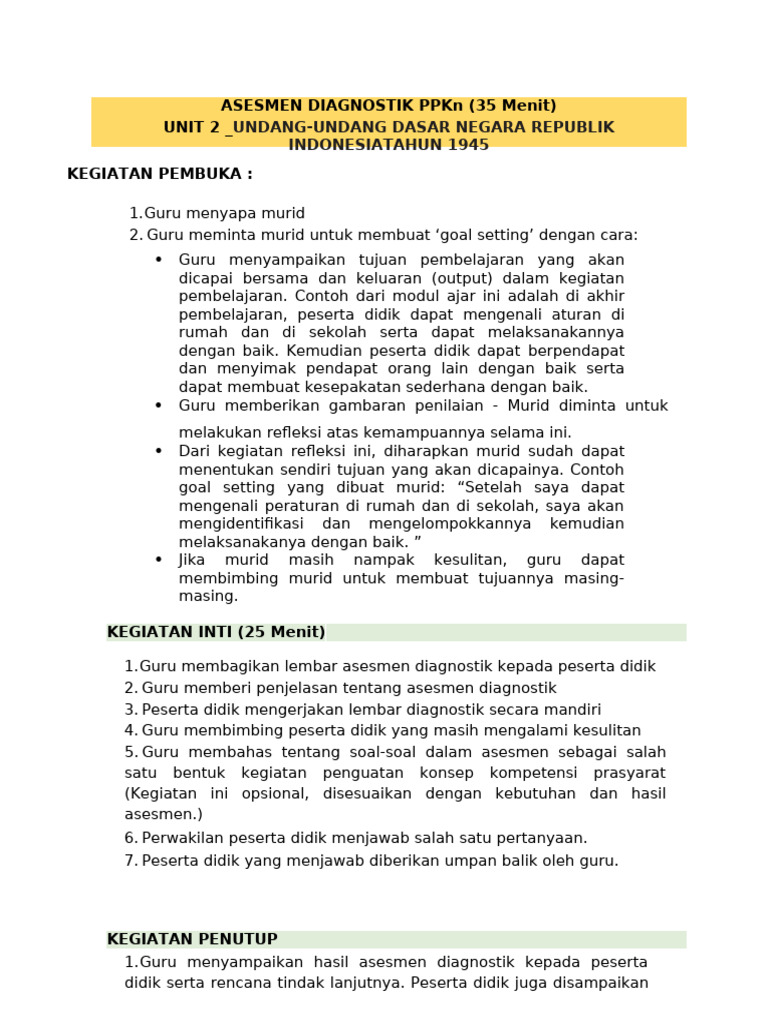 ASESMEN DIAGNOSTIK PPKn UNIT 2.docx | PDF