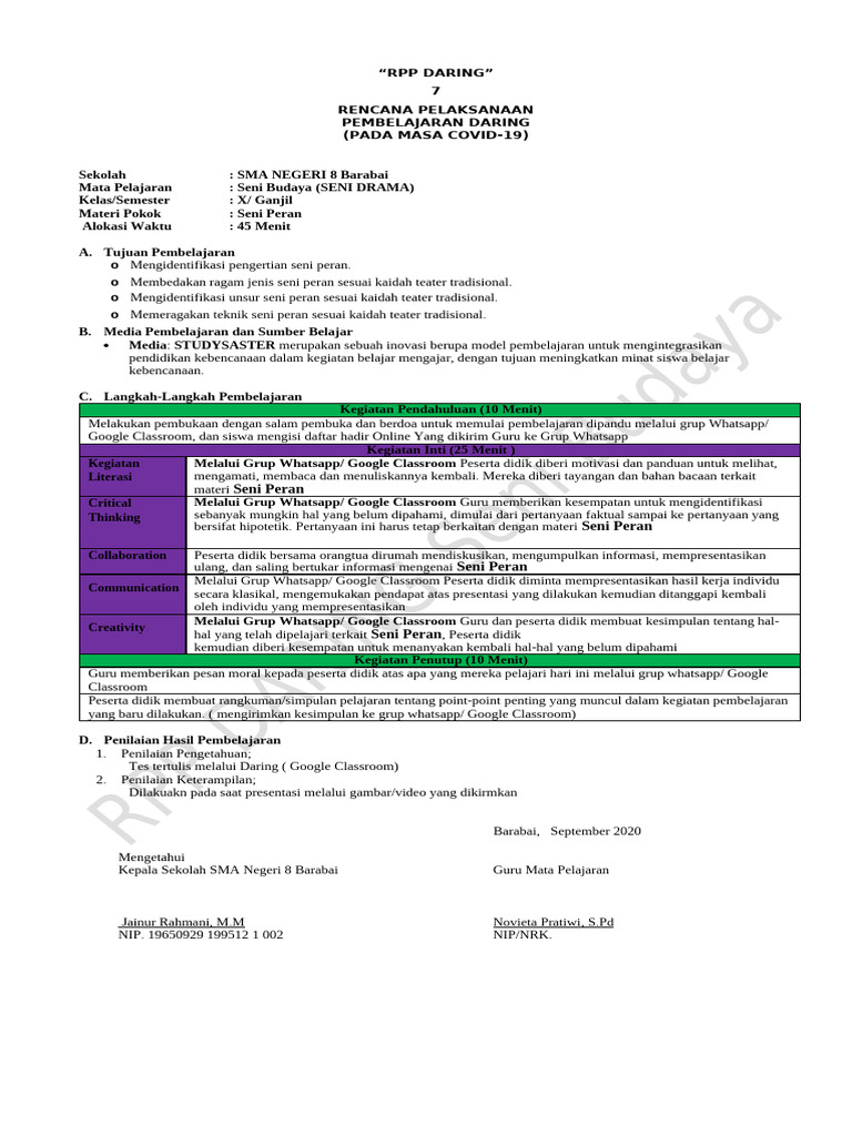 RPP 7 & Al Penilaian Seni Drama | PDF