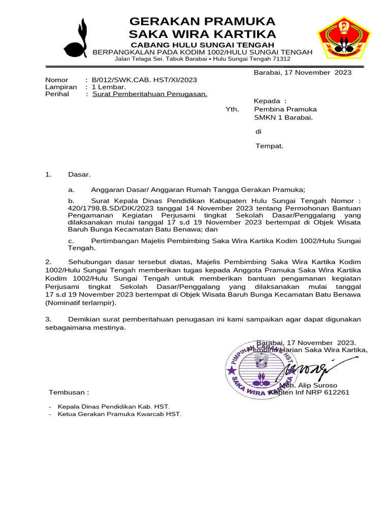 Surat Pemberitahuan Tugas Pam Perjusami | PDF