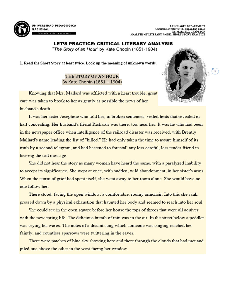 Literary Analysis Practice Handout The Story of An Hour | PDF