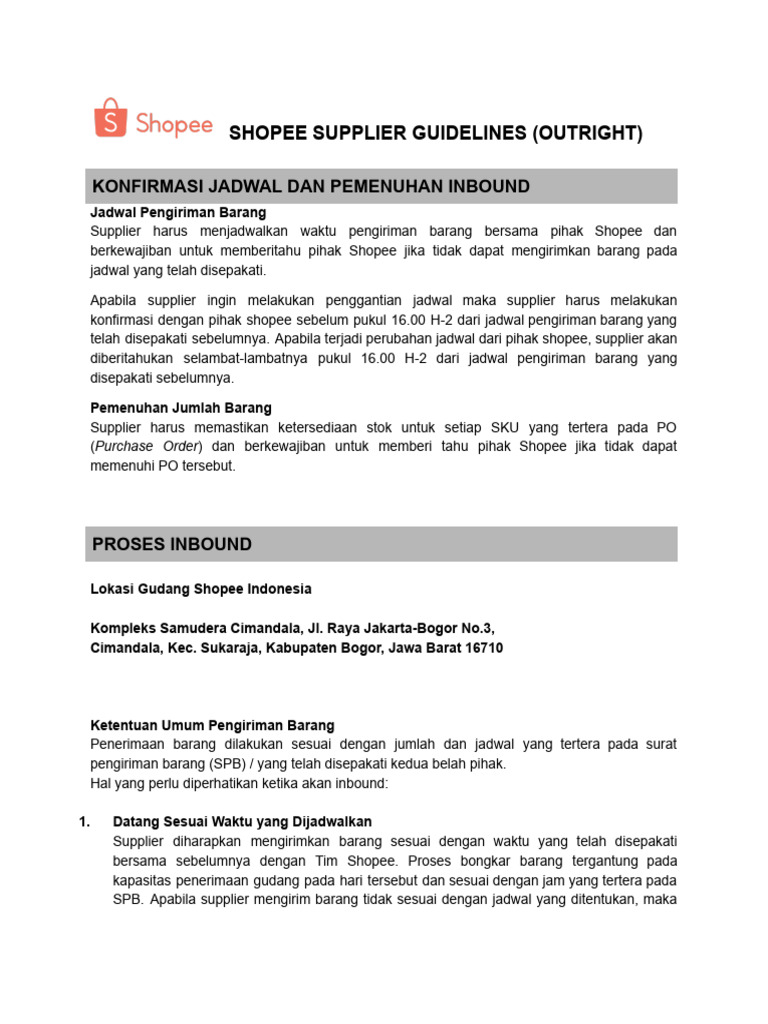 NEW Shopee Supplier Guidelines - Pilihan Shopee Retail | PDF