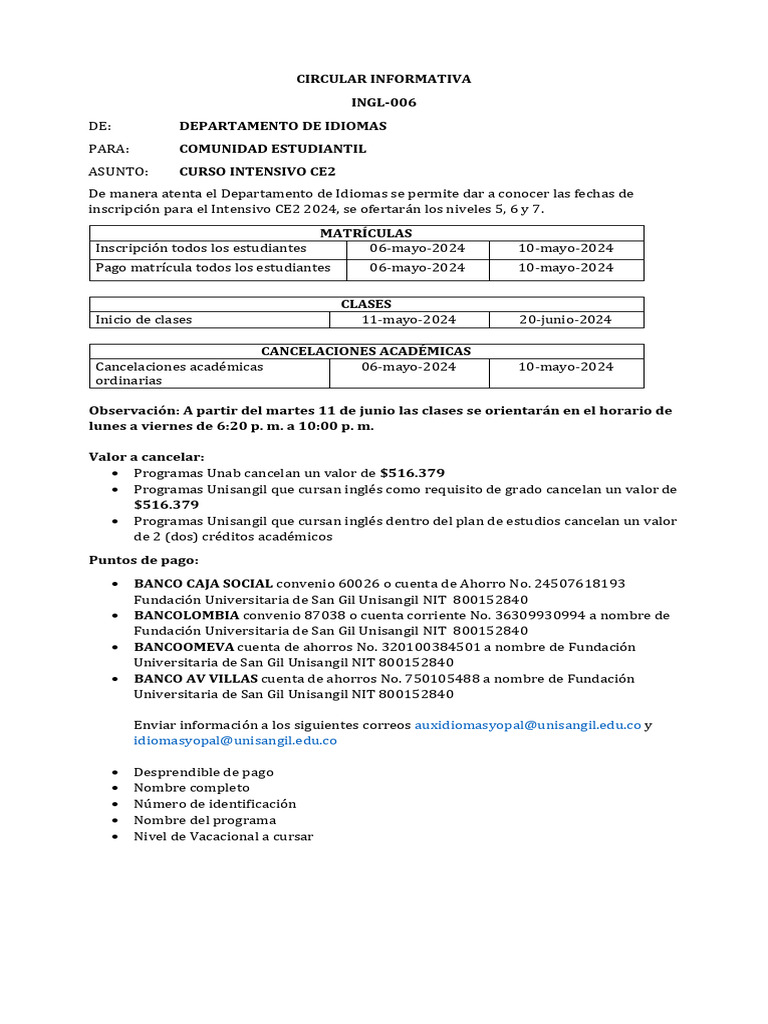 Circular Informativa Ingl-006 | PDF