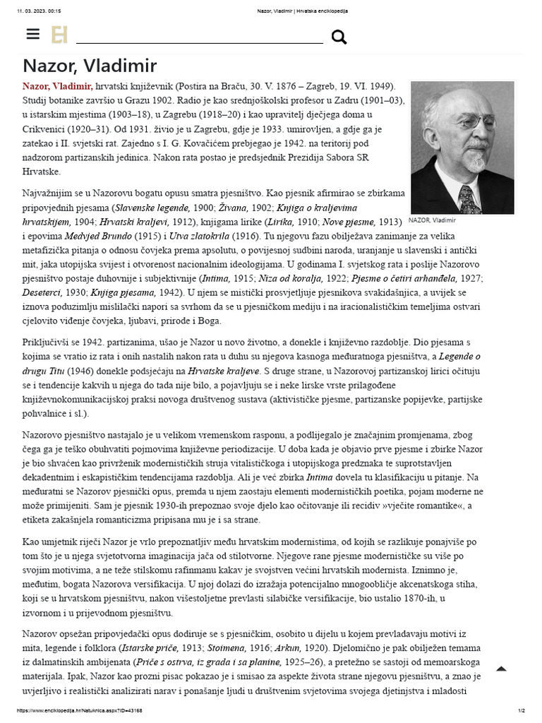 Nazor, Vladimir - Hrvatska Enciklopedija | PDF