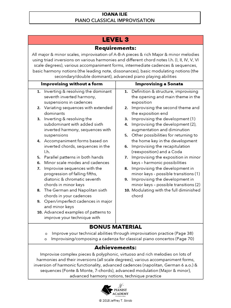JPA PIANO CLASSICAL IMPROVISATION - WORKBOOK LEVEL 3 Trial | PDF