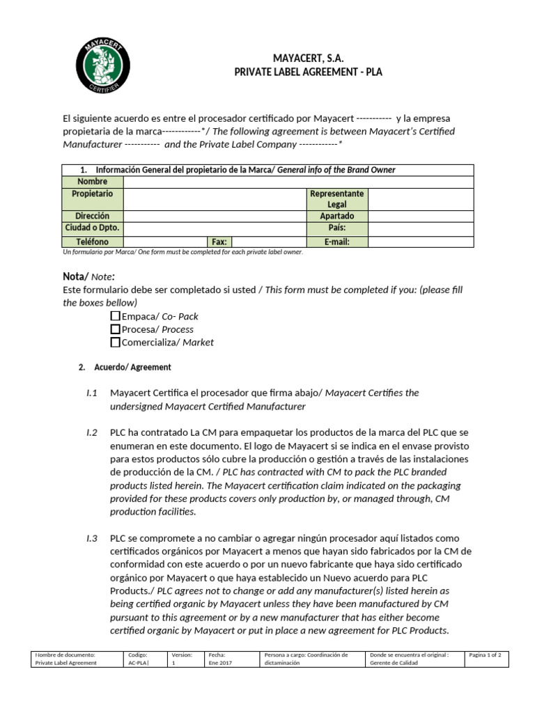 Private Label Agreement - PLA V1-Ene17 | PDF