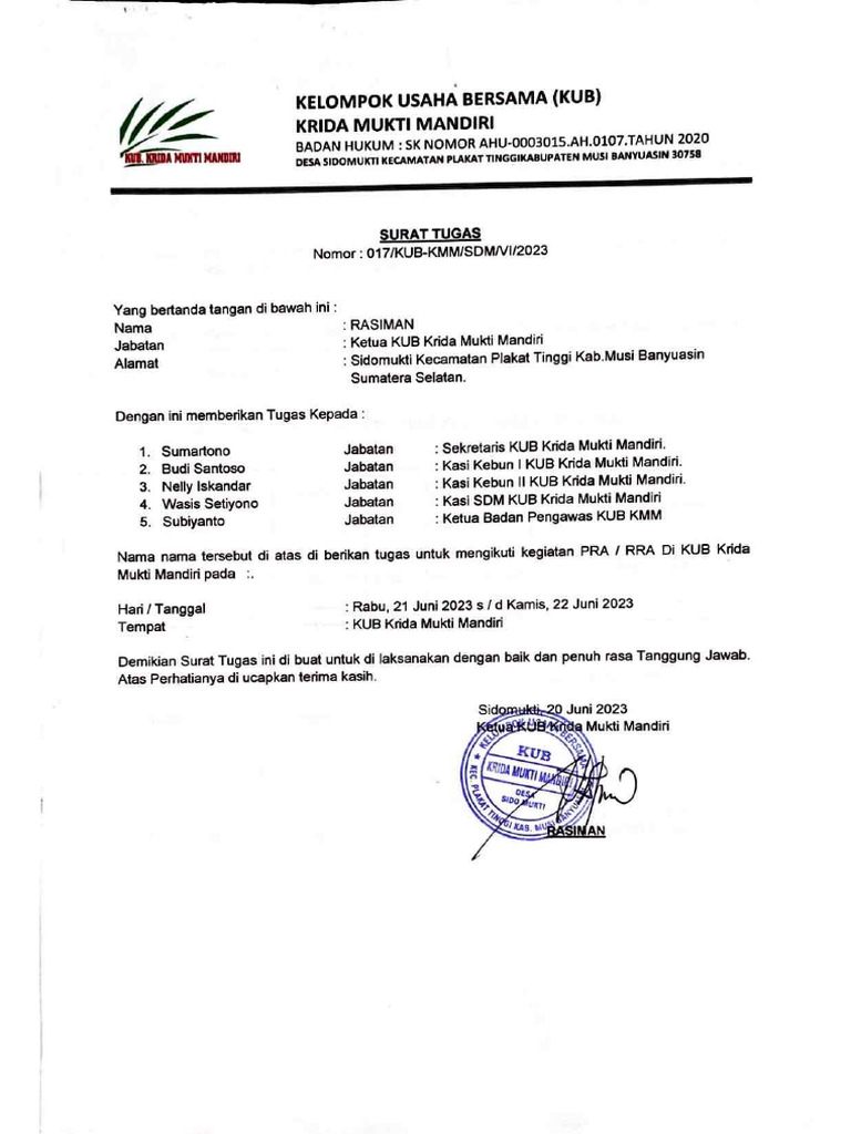 Contoh Surat Tugas | PDF