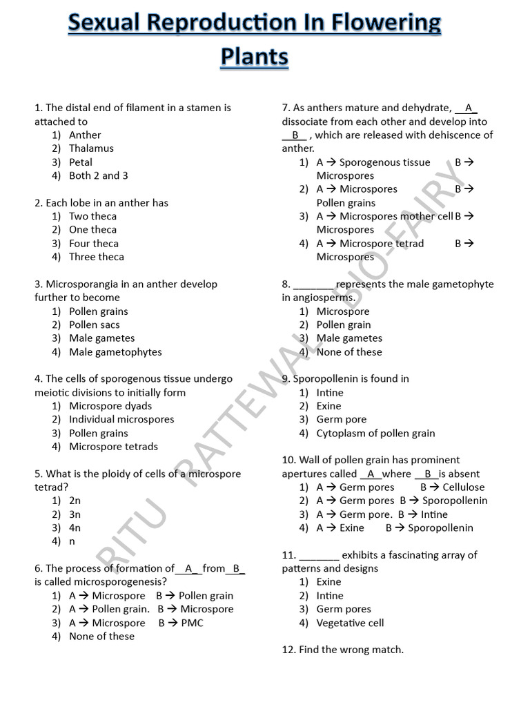 Sexual Reproduction in Flowering Plants (Test) - Compressed | PDF