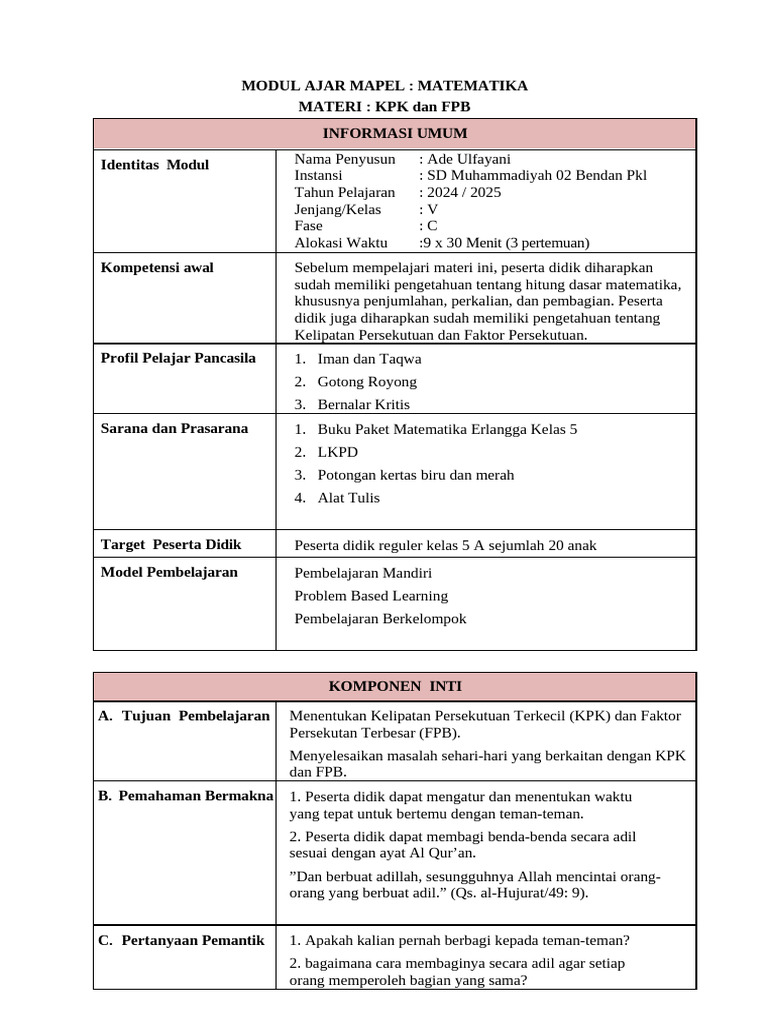 Modul Ajar FPB KPK | PDF