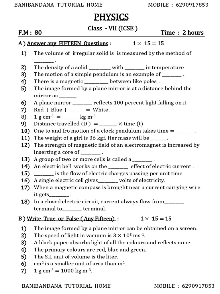 Physics - Vii (Icse) | PDF