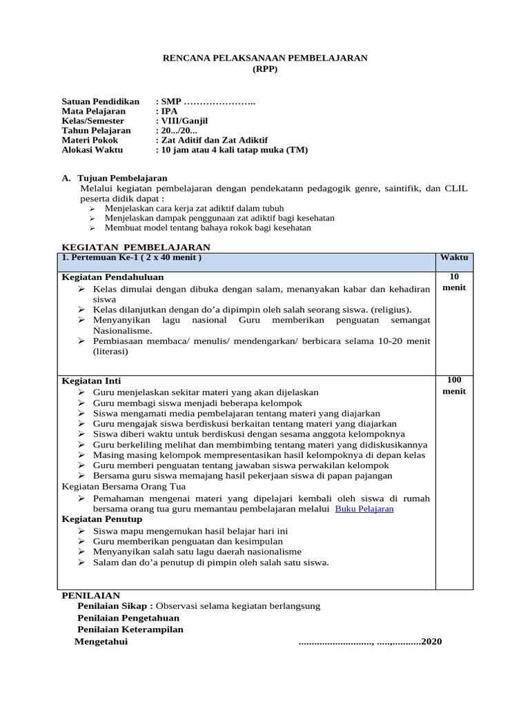 RPP 5 Zat Aditif Dan Zat Adiktif | PDF