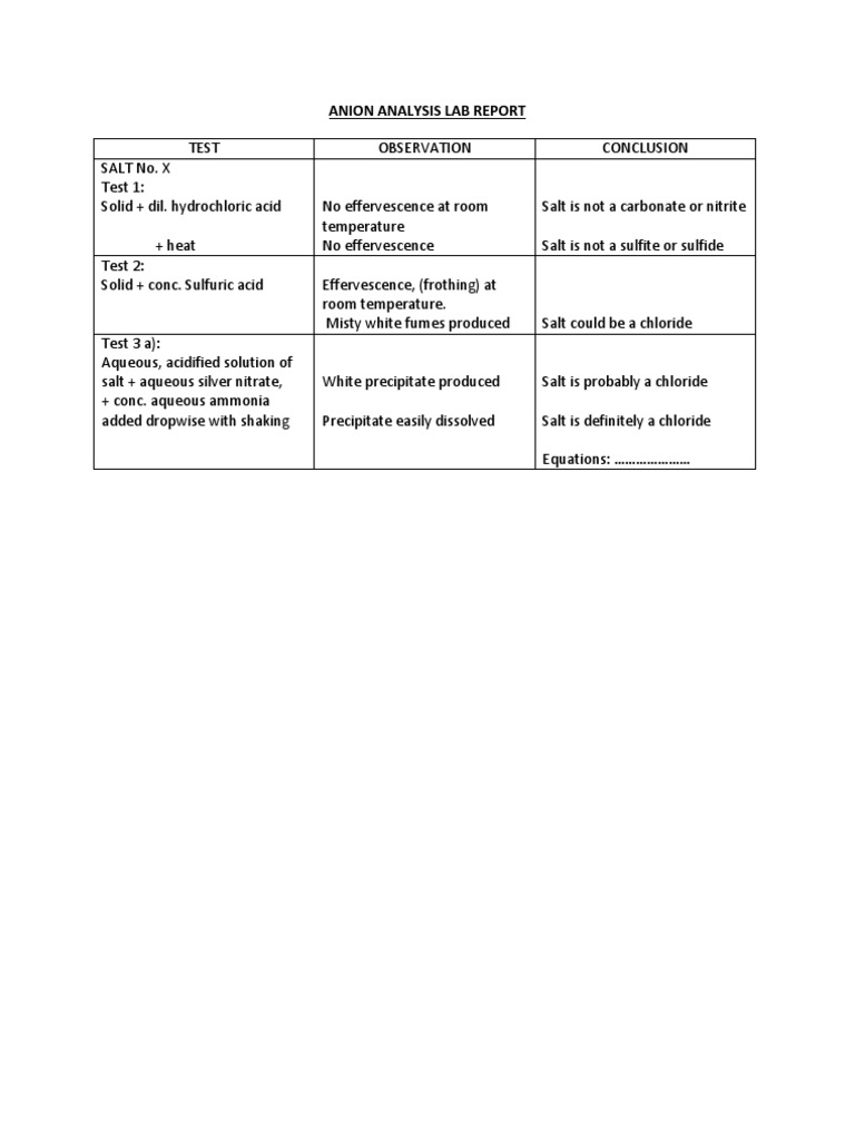Anion Analysis of Salt Sample X | PDF | Salt (Chemistry ...