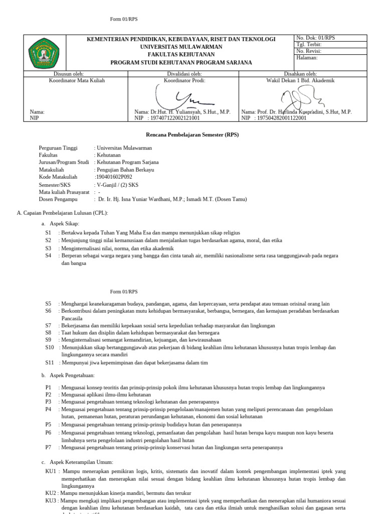 RPS - Pengujian Bahan Berkayu | PDF