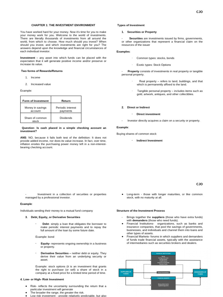Chapter 1 - The Investment Environment | PDF