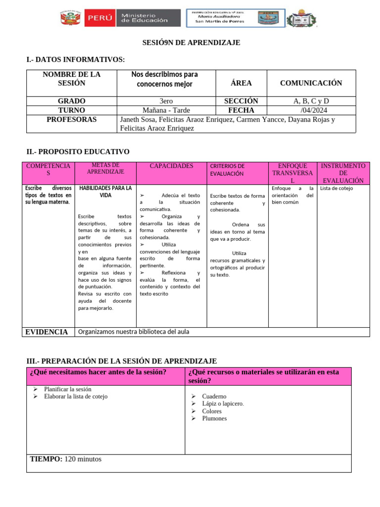 COMUNICACIÓN Nos Describimos para Conocernos Mejor | PDF