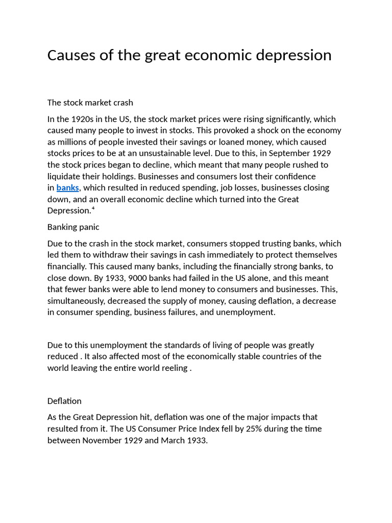 Causes of The Great Economic Depression | PDF