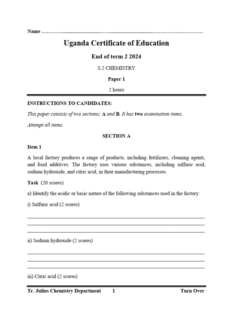 s.2 Chemistry Eot Term II | PDF | Chemical Compounds | Home & Garden