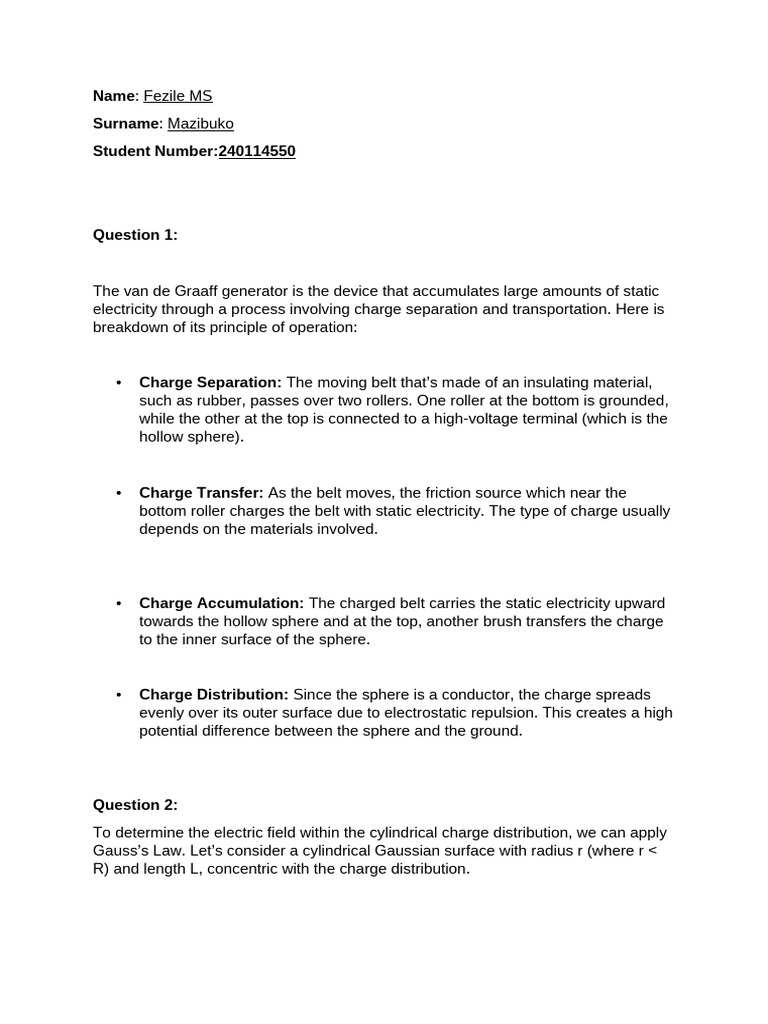 Electrostatic Assignment1 | PDF | Electrostatics | Teaching Methods & Materials