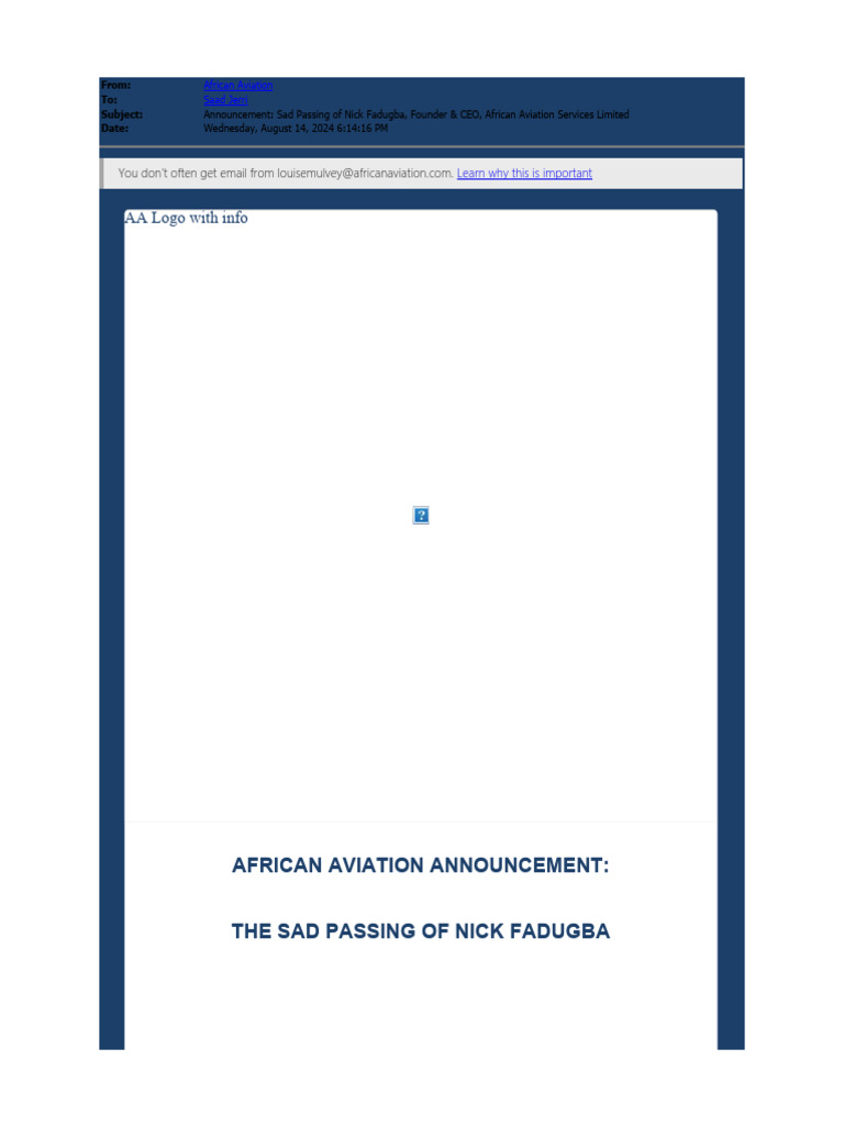 Announcement - Sad Passing of Nick Fadugba, Founder & CEO, African ...