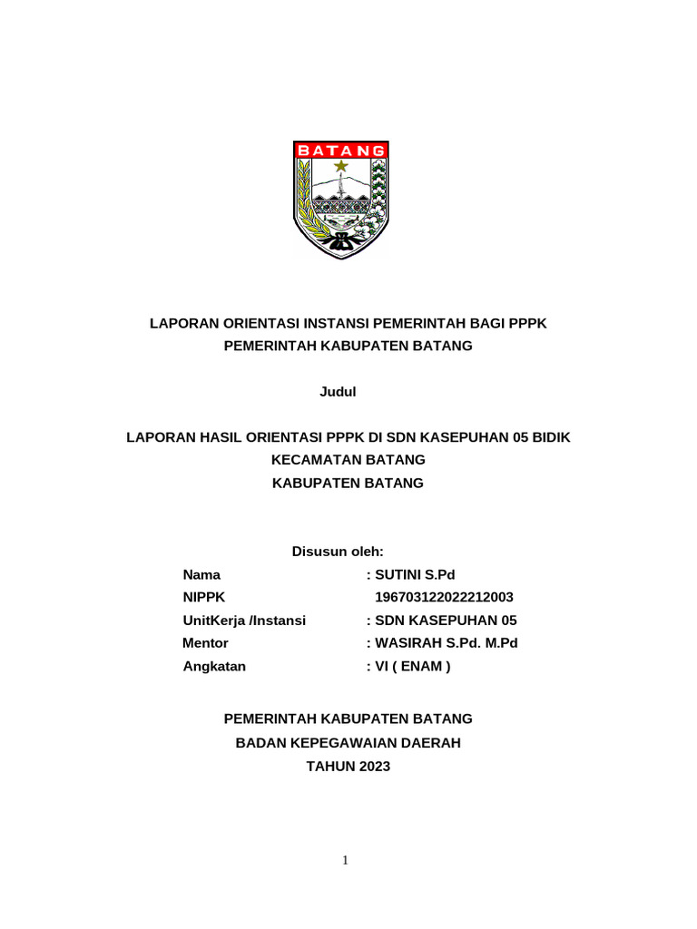 Sutini Laporan Orientasi Pppk 2023 Pdf