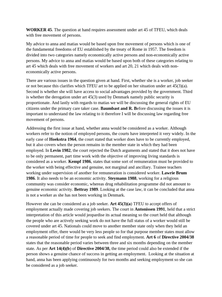 Free Movement of Workers | PDF