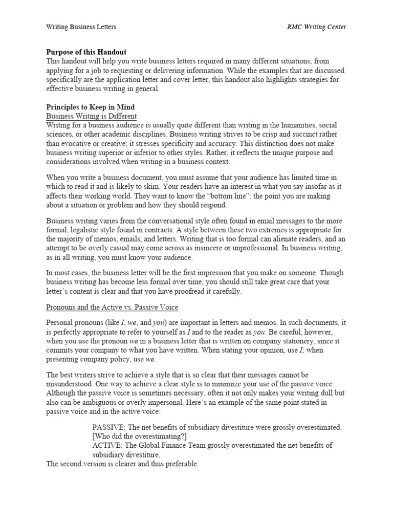 Business Letter Handout | PDF