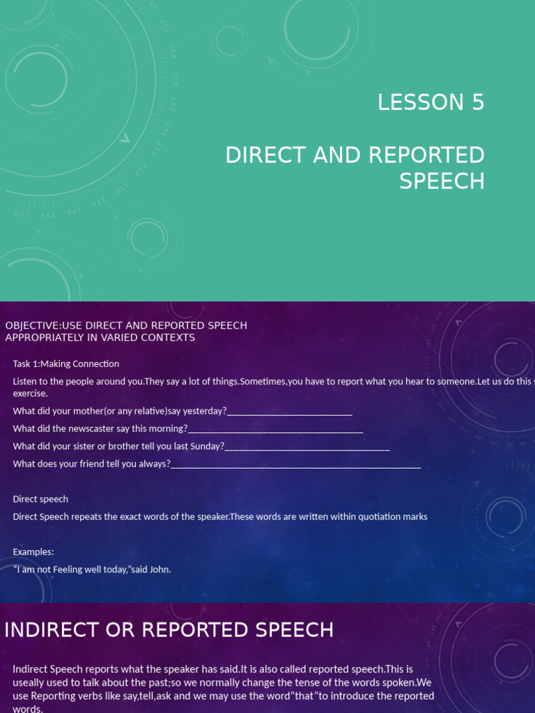 Lesson 5 Direct and Reported Speech | PDF