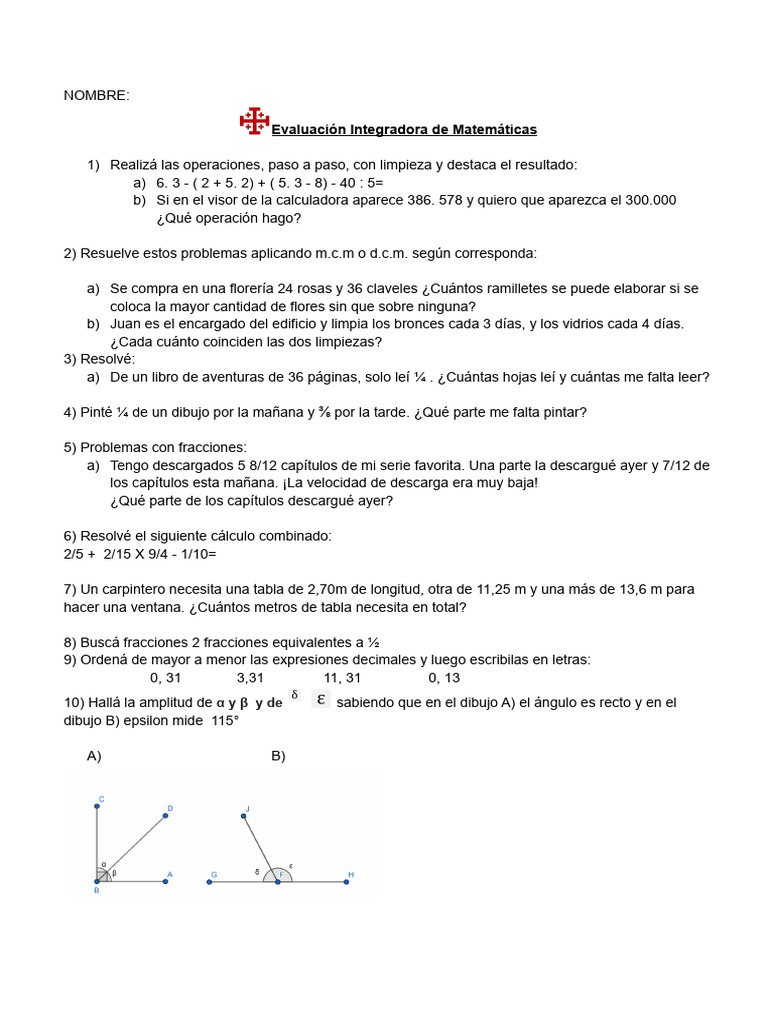 Evaluacion FINAL DE MATEMATICAS | PDF