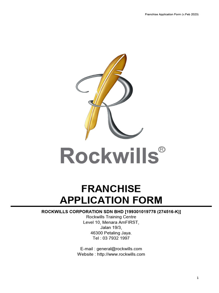 Rockwills Franchise - Application - Form - NG Swee Hong | PDF