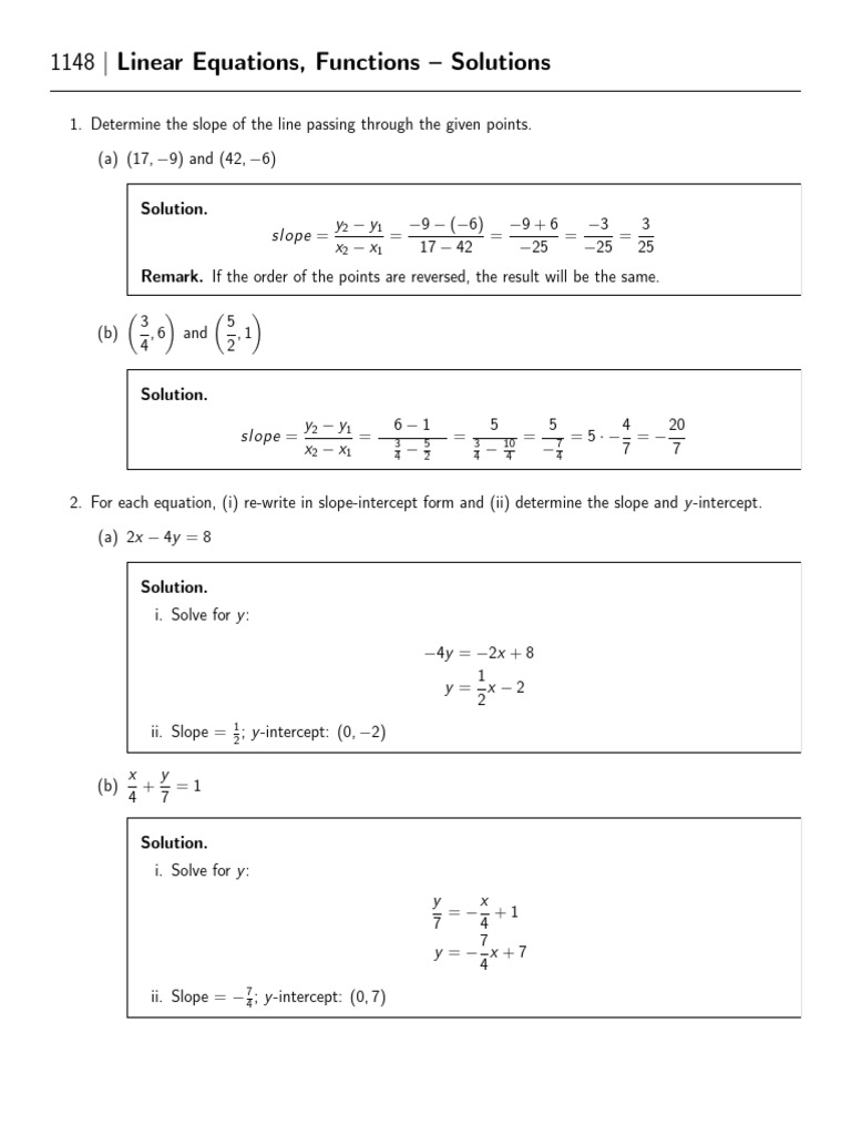2_4_Linear Equations and Functions_Solutions | PDF