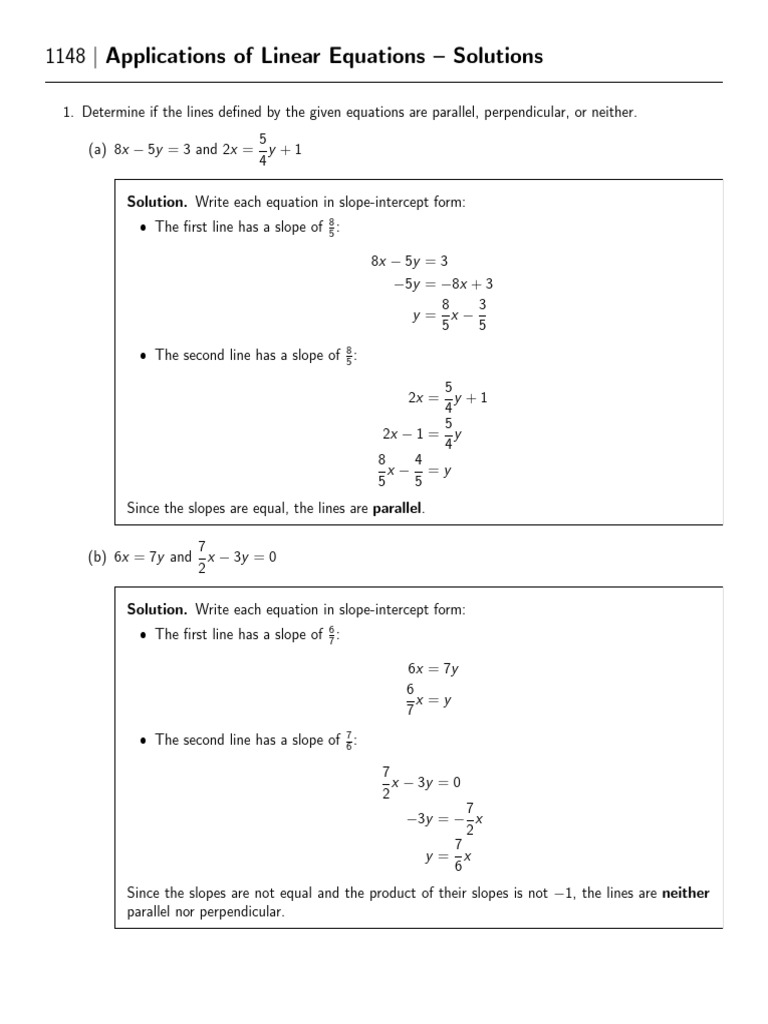 2 - 5 - Applications of Linear Equations - Solutions | PDF